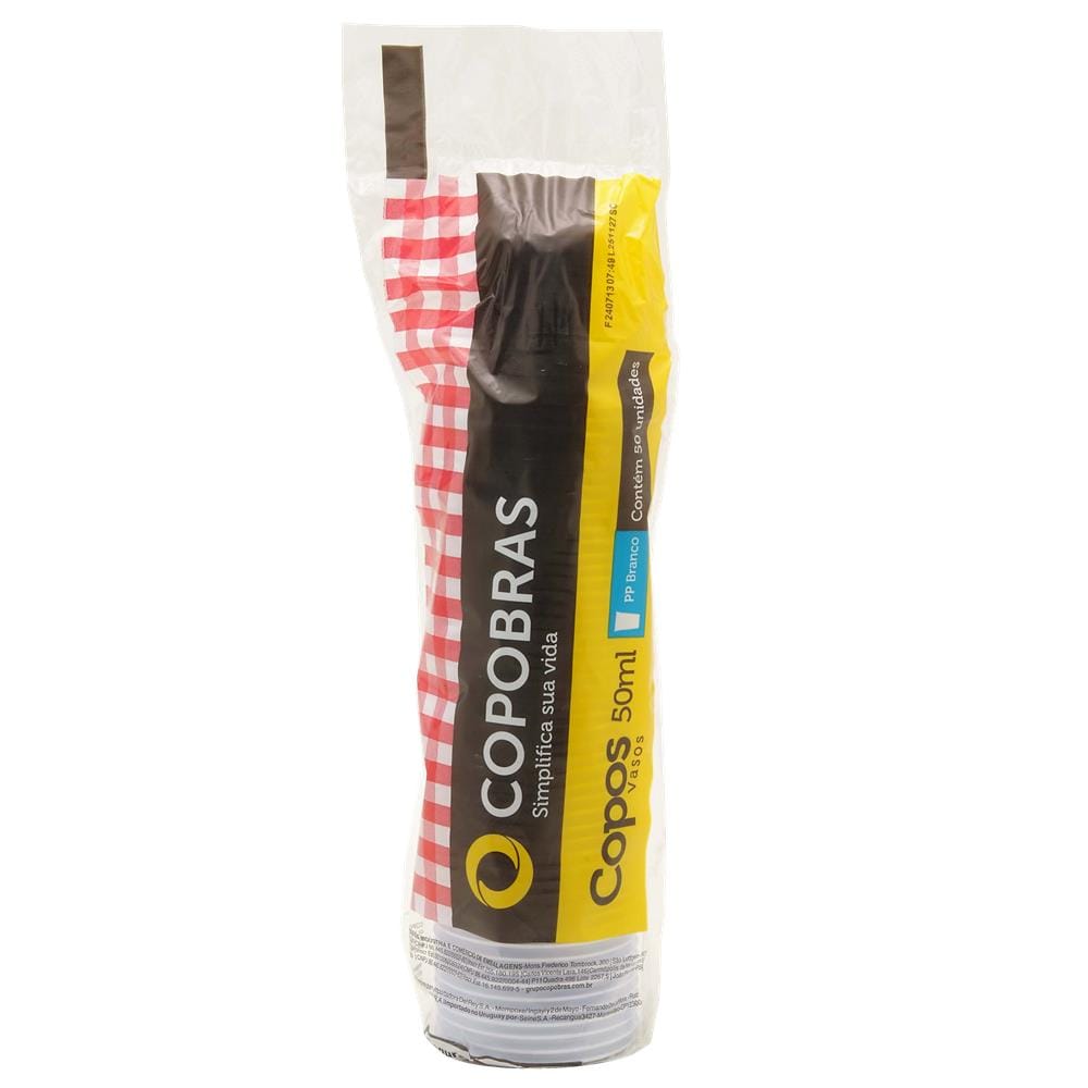 Copo Descartável Copobras Branco 50 mL 50 Unidades | Mega Box Atacadista